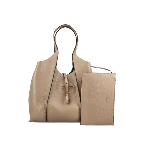 TOD'S T Buckle Tote Bag With Detachable Pouch - Cream