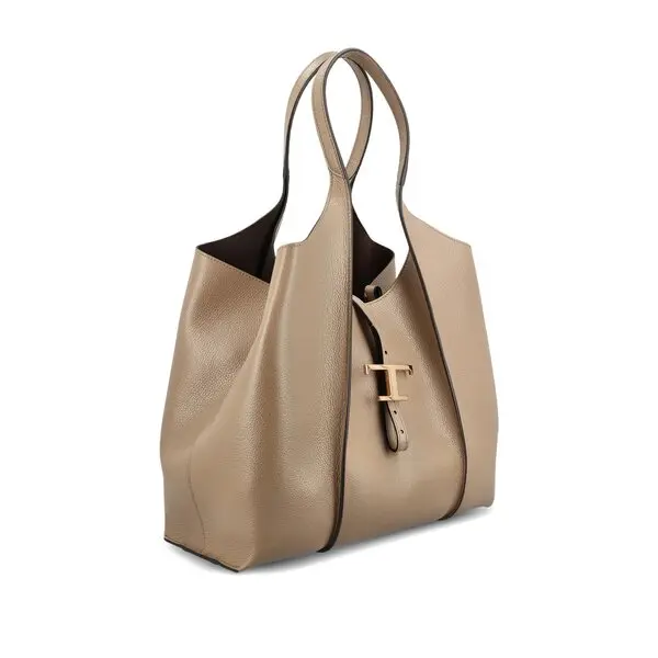 TOD'S T Buckle Tote Bag With Detachable Pouch - Cream