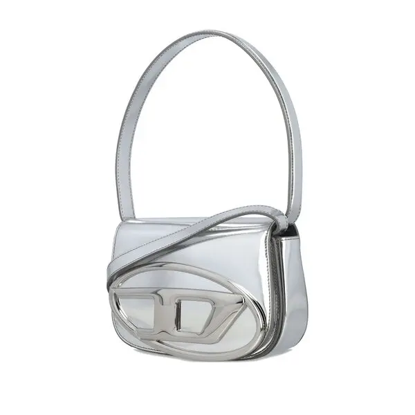 DIESEL® Metallic Logo Plaque Top Handle Bag - Silver