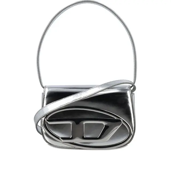 DIESEL® Metallic Logo Plaque Top Handle Bag - Silver