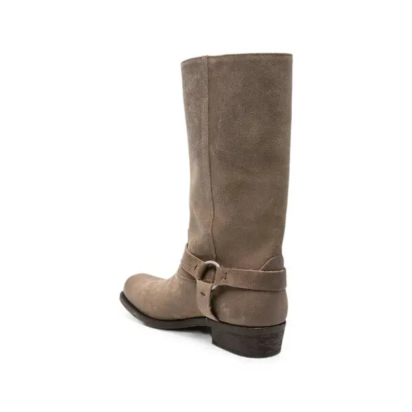GOLDEN GOOSE Suede Square Toe Boots - Cream