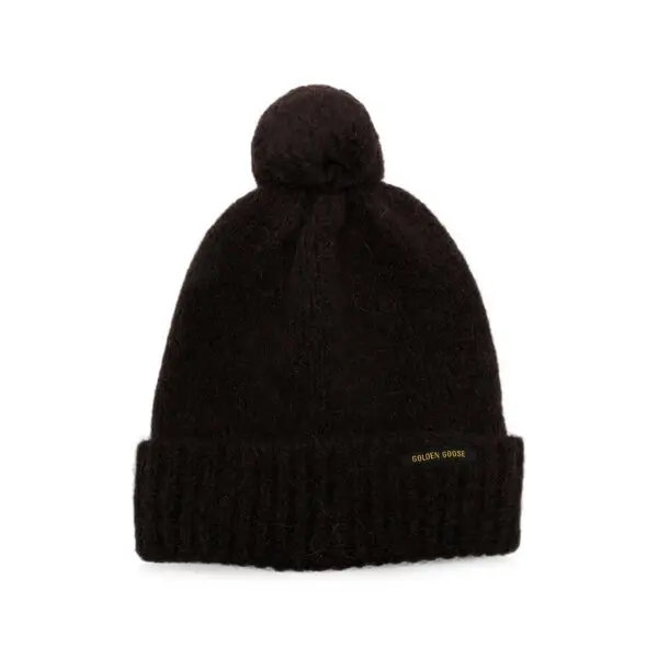 GOLDEN GOOSE Beanie Hat With Pompom Detail - Brown