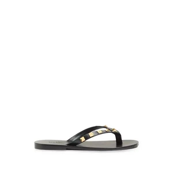 Valentino Garavani Studded Calfskin Flip-flops - Black