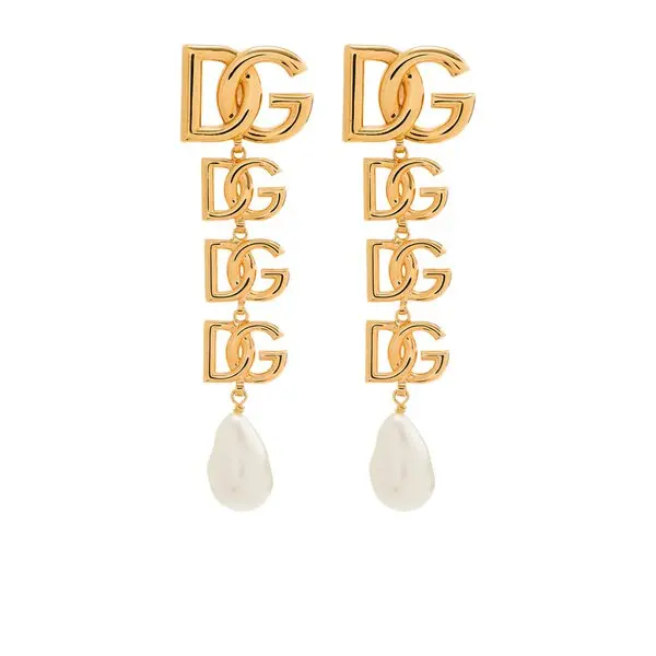 Dolce & Gabbana Tone Dg Logo Faux Pearl Drop Earrings - Gold