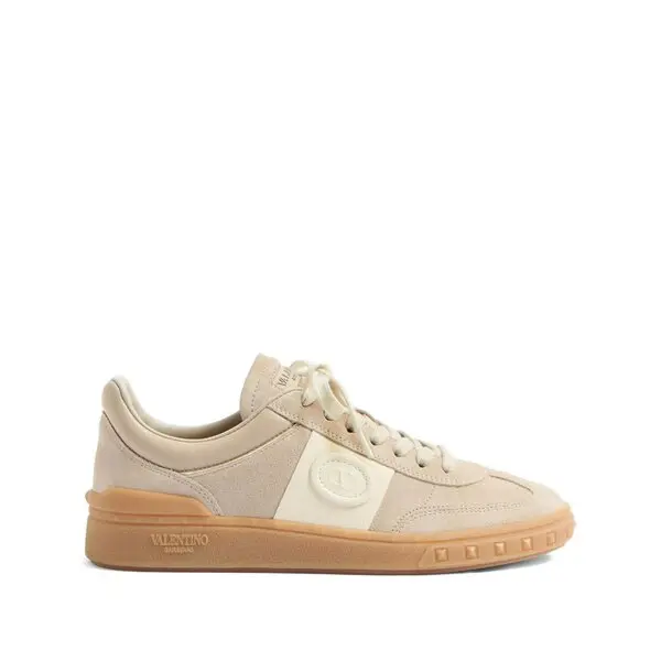 Valentino Garavani Panelled Suede And Calf Leather Sneakers - Cream