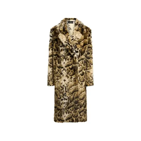 Etro Faux Fur Leopard Print Double-breasted Coat - Cream