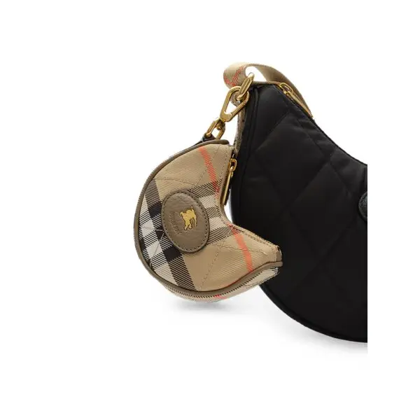Burberry Check Leather Trimmed Charm - Cream
