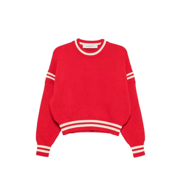 GOLDEN GOOSE Cotton Waffle Knit Jumper With Logo Patch - Red