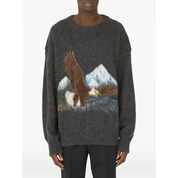 MAISON MARGIELA Grey Intarsia Eagle And Mountain Knit Jumper - Gray