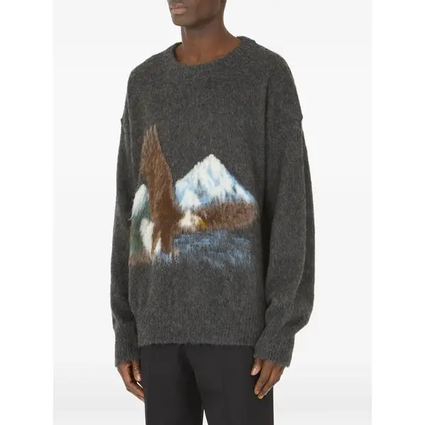 MAISON MARGIELA Grey Intarsia Eagle And Mountain Knit Jumper - Gray