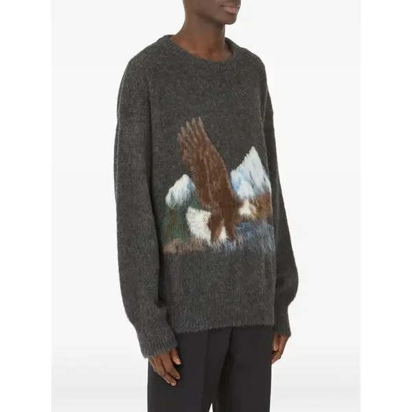 MAISON MARGIELA Grey Intarsia Eagle And Mountain Knit Jumper - Gray
