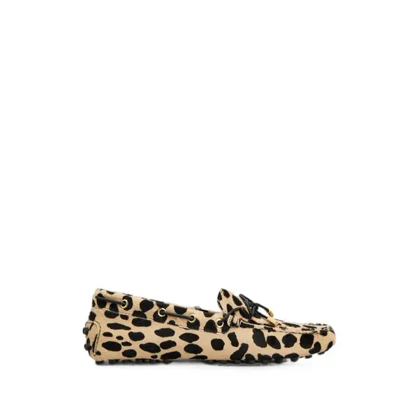 TOD'S Pony Effect Leopard Print Loafers - Cream