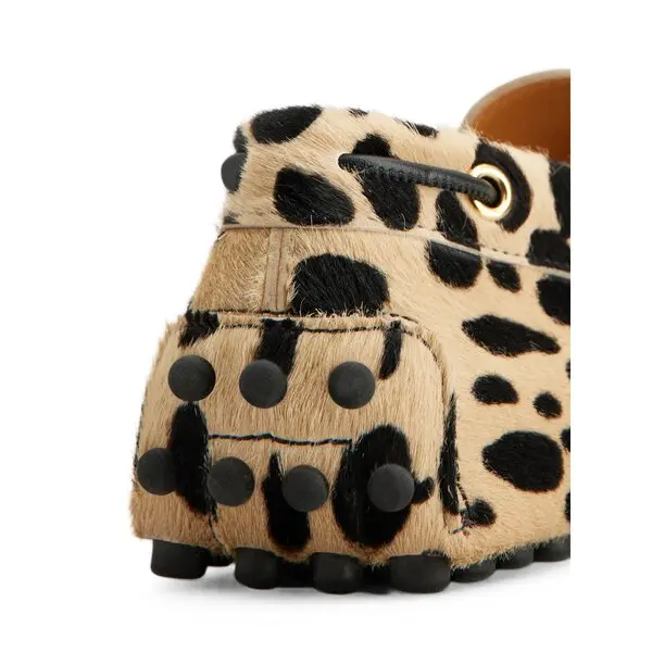 TOD'S Pony Effect Leopard Print Loafers - Cream