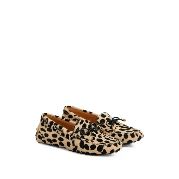 TOD'S Pony Effect Leopard Print Loafers - Cream