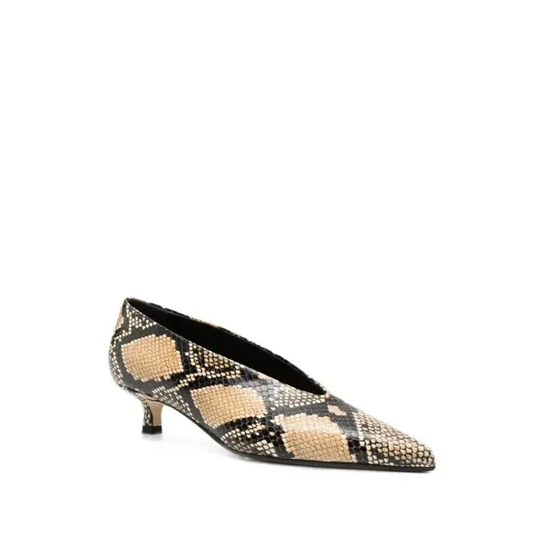 AeydĒ Clara Snakeskin Effect Low Heel Pumps - Cream