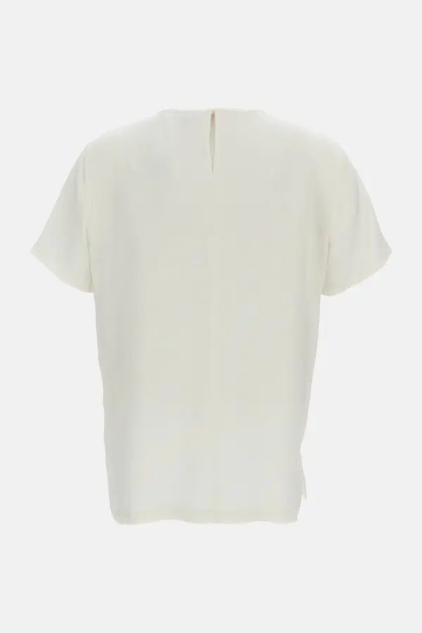 Max Mara Short-sleeved Silk Top With Embroidered Logo - Multicolor