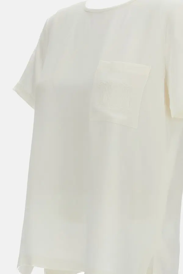Max Mara Short-sleeved Silk Top With Embroidered Logo - Multicolor