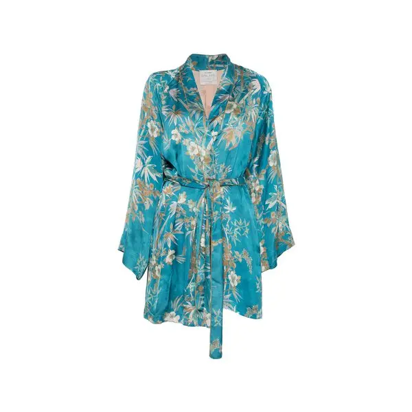 FORTE_FORTE Jade Floral Print Shawl Lapel Robe - Blue