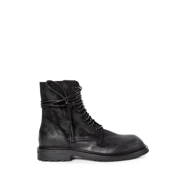 ANN DEMEULEMEESTER Suede Lace-up Zip Combat Boots - Black