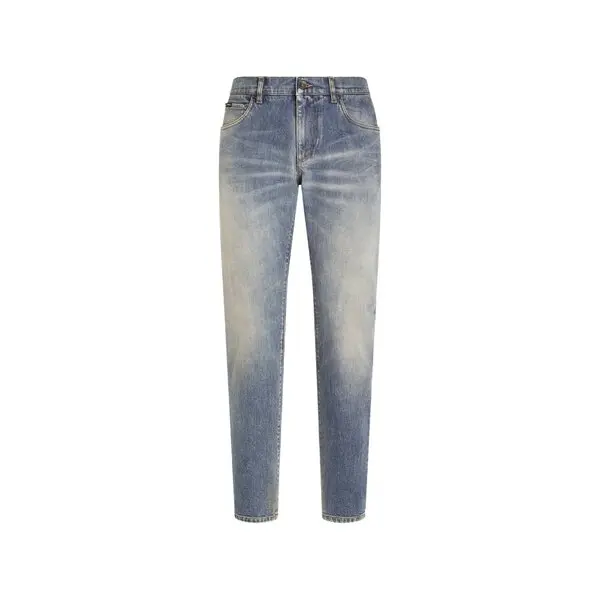 Dolce & Gabbana Logo Plaque Slim Fit Jeans - Blue
