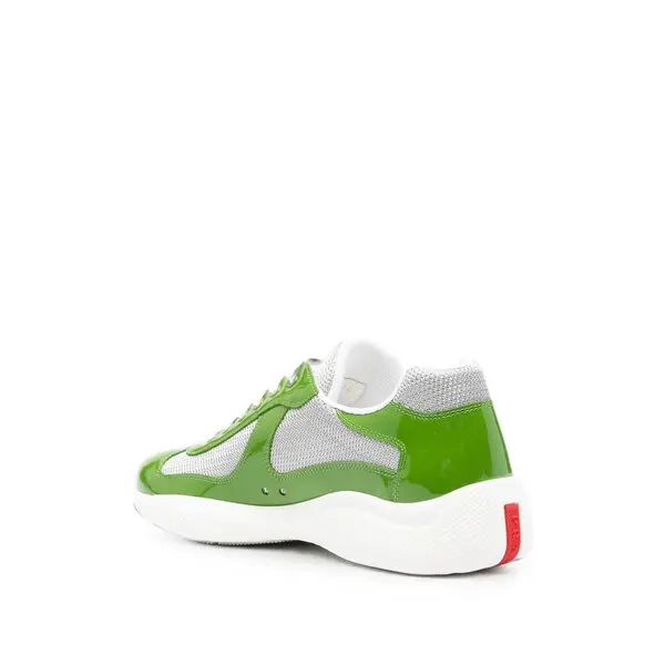 Prada Patent Leather And Mesh Panel Low-top Sneakers - Green