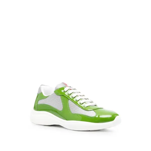 Prada Patent Leather And Mesh Panel Low-top Sneakers - Green