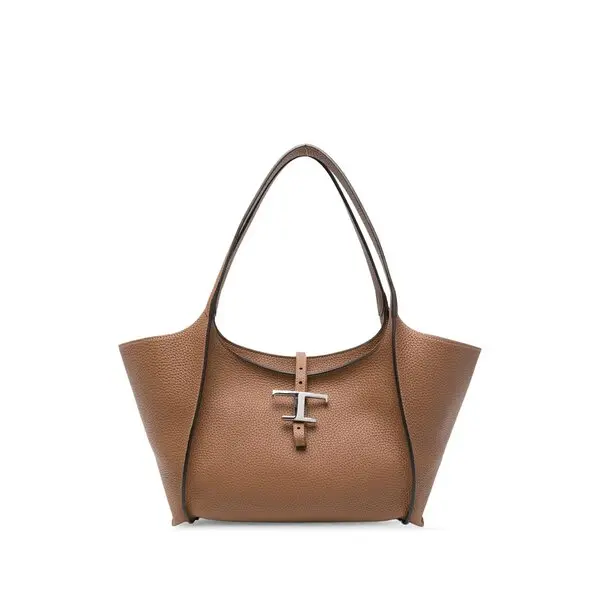 TOD'S T Timeless Tote Bag In Grained Leather - Brown