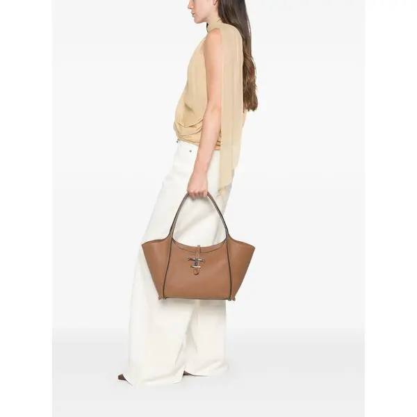 TOD'S T Timeless Tote Bag In Grained Leather - Brown