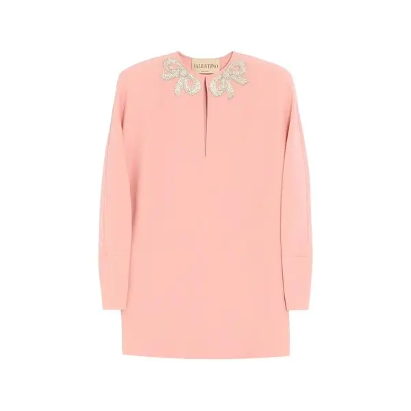 Valentino Garavani Silk Dress With Rhinestone Embellished Bows - Pink