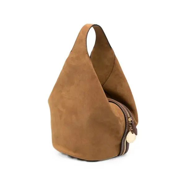 Stella McCartney Suede Effect Tote Bag With Logo Charm - Brown