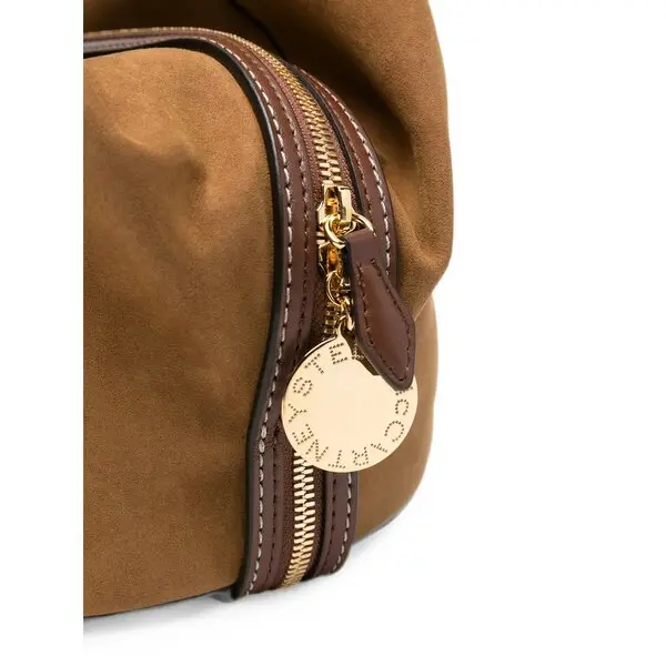 Stella McCartney Suede Effect Tote Bag With Logo Charm - Brown