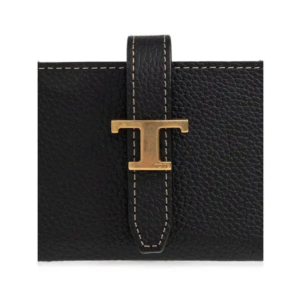 TOD'S T Timeless Plaque Leather Wallet - Black