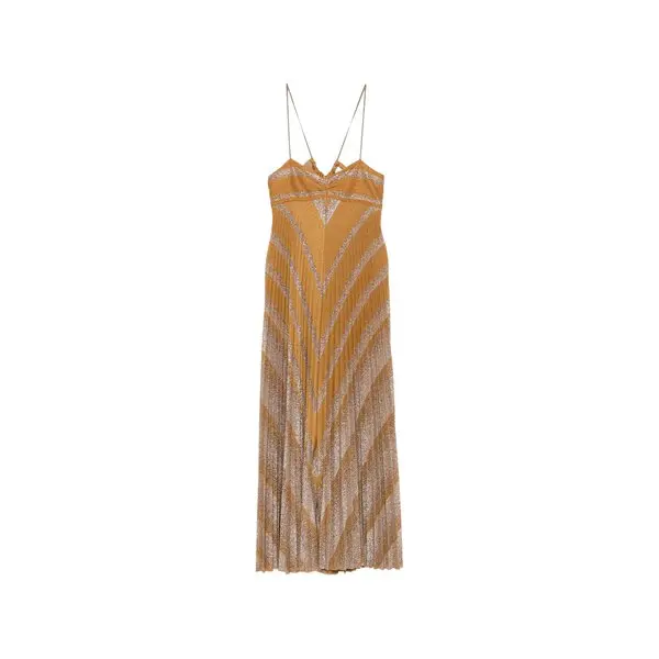 FORTE_FORTE Pleated Metallic Maxi Dress - Yellow