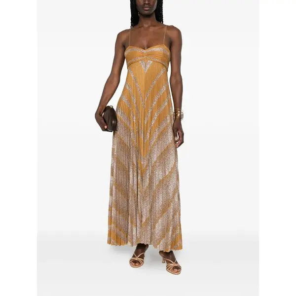 FORTE_FORTE Pleated Metallic Maxi Dress - Yellow