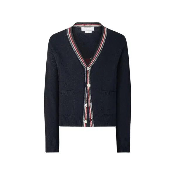 Thom Browne Mohair & Wool Cardigan With Hector Motif - Blue