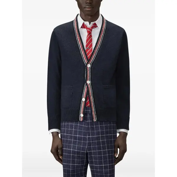 Thom Browne Mohair & Wool Cardigan With Hector Motif - Blue