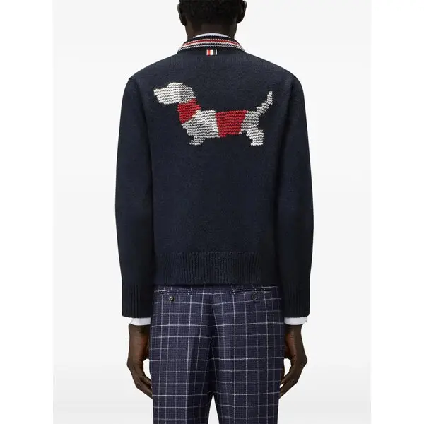 Thom Browne Mohair & Wool Cardigan With Hector Motif - Blue