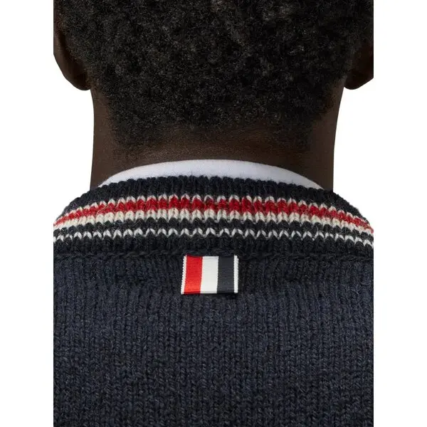 Thom Browne Mohair & Wool Cardigan With Hector Motif - Blue