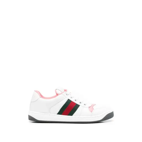 Gucci Leather Signature Web Stripe Lace-up Trainers - White