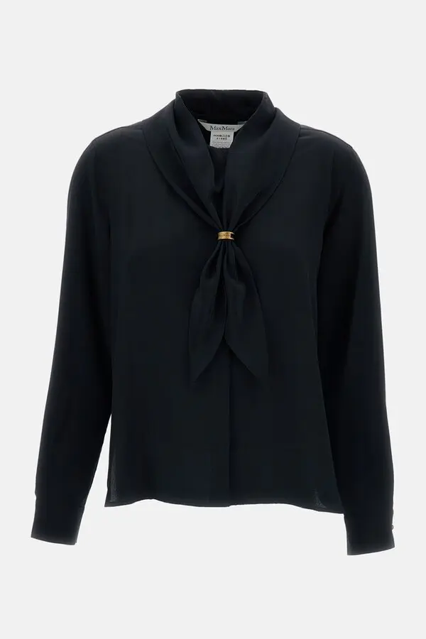Max Mara Silk Shirt With Integrated Scarf Detail - Multicolor