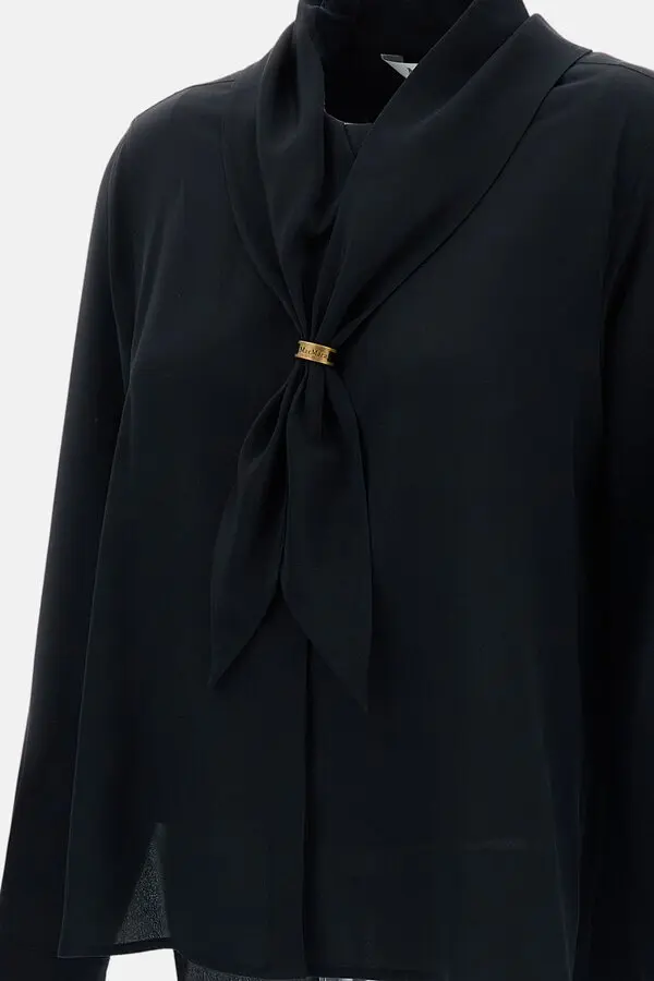 Max Mara Silk Shirt With Integrated Scarf Detail - Multicolor
