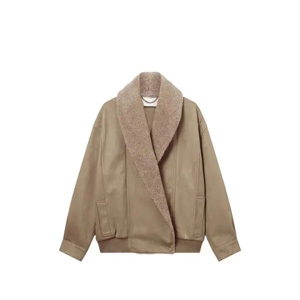 Stella McCartney Faux Shearling Trim Bomber Jacket - Cream
