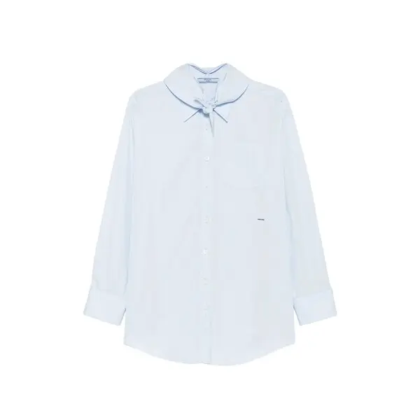 Prada Cotton Twist-detail Collar Shirt - Blue