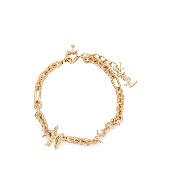 Saint Laurent Tone Cable-link Chain Bracelet With Cassandre Charm - Gold