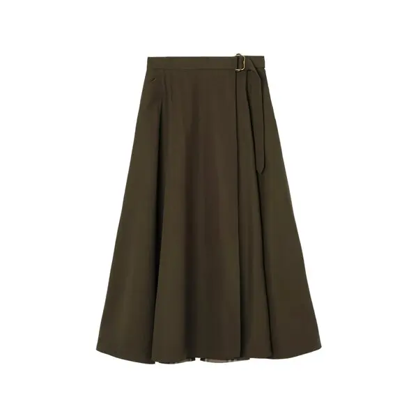 Burberry Wool Twill Midi Skirt With B Buckle Belt - Brown