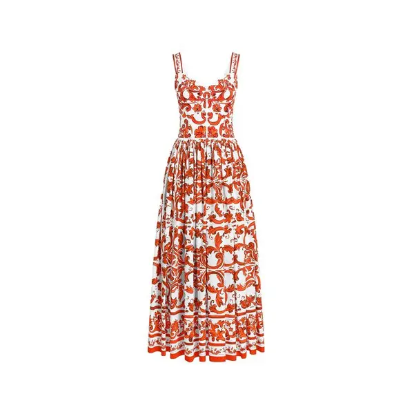 Dolce & Gabbana Printed Bodice And Skirt Day Dress - White