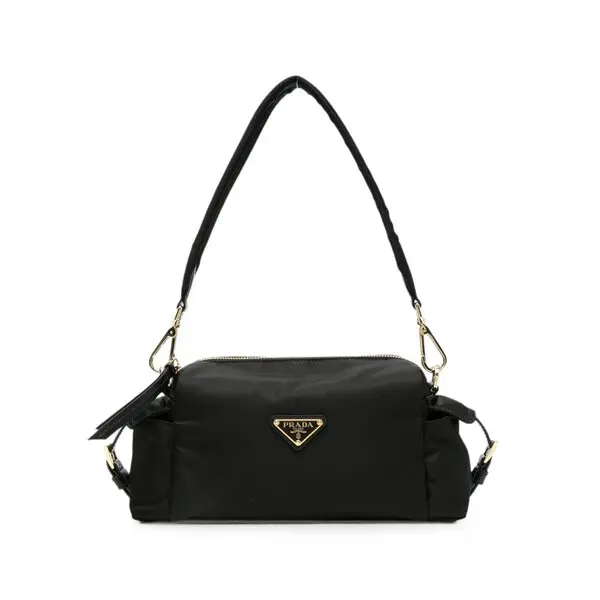 Prada Nylon Satchel With Embroidered Strap - Black