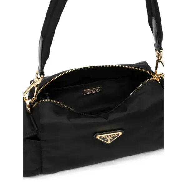 Prada Nylon Satchel With Embroidered Strap - Black