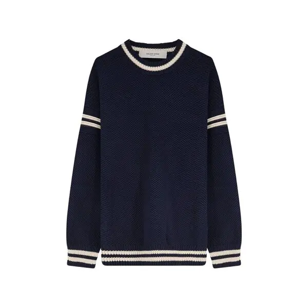 GOLDEN GOOSE Dark Waffle Knit Crew Neck Jumper - Blue