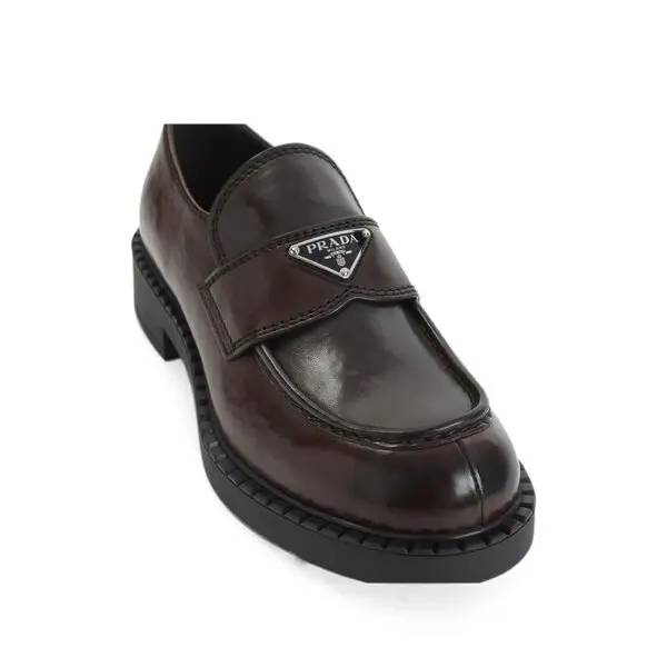 Prada Calf Leather Loafers With Logo Plaque - Brown